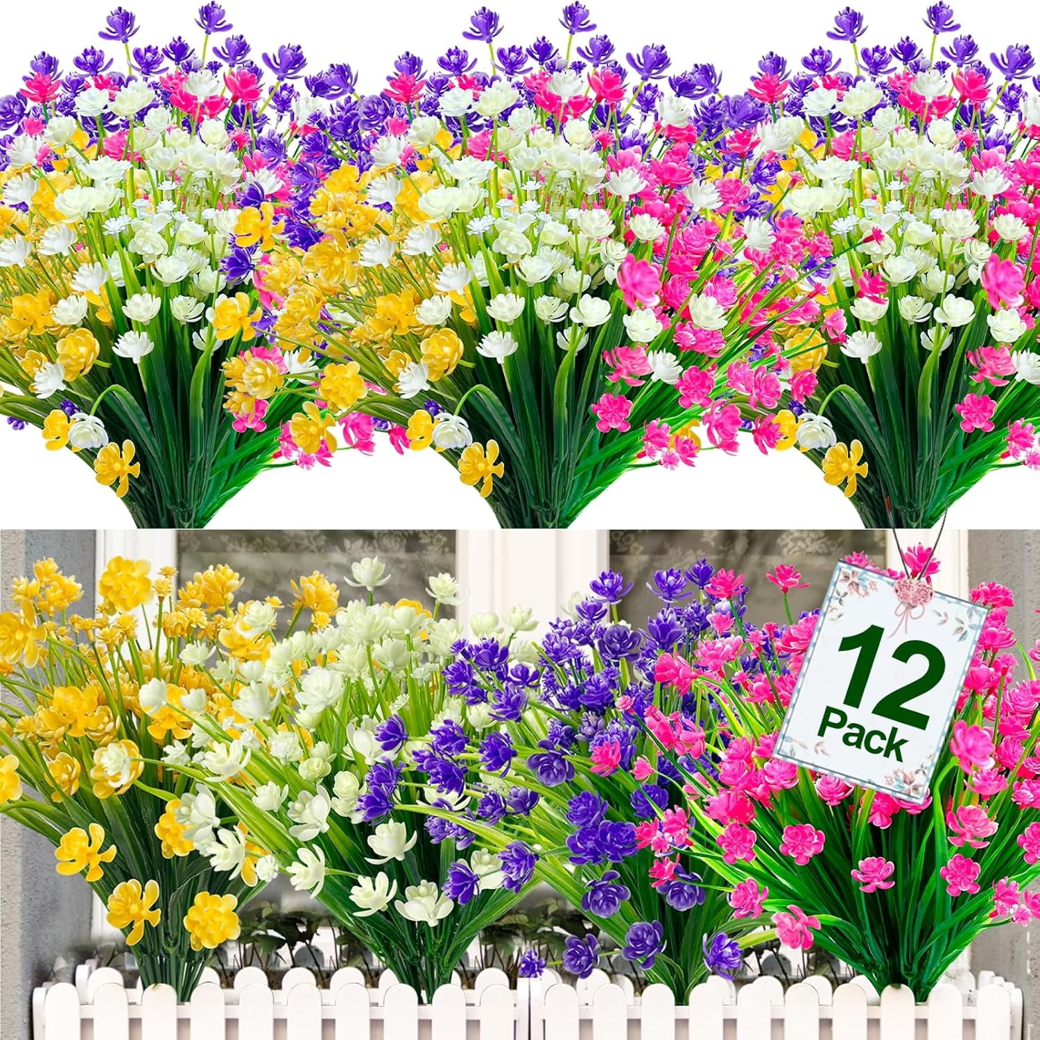 12 Bundles Artificial Flowers for Outdoors Summer Decor, Realistic UV ...