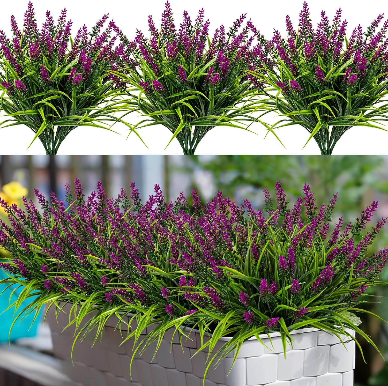 12 Bundles Artificial Flowers for Outdoors UV Resistant Fake Lavender ...