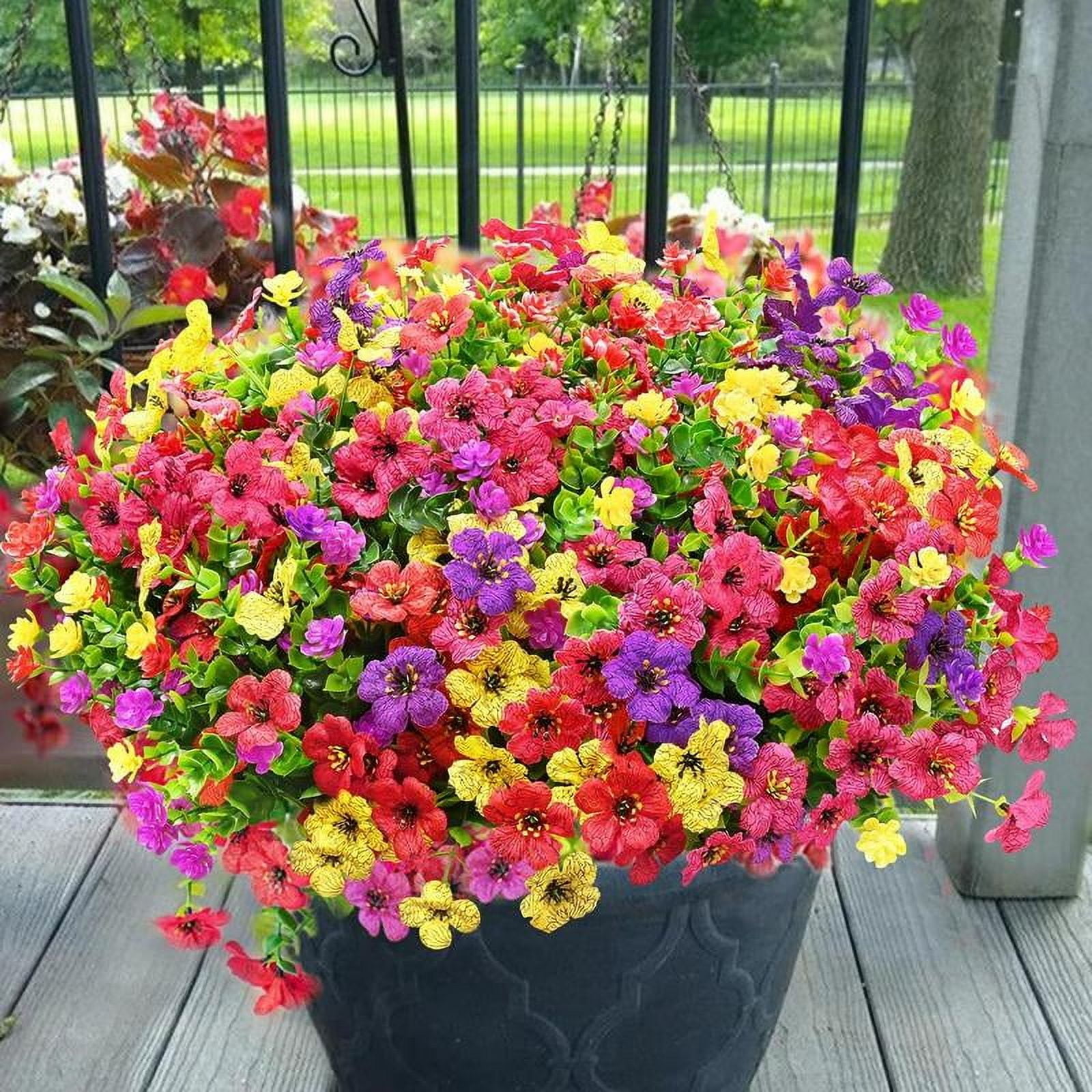 12 Bundles Artificial Flowers for Outdoors, UV Resistant Fake Outdoor ...