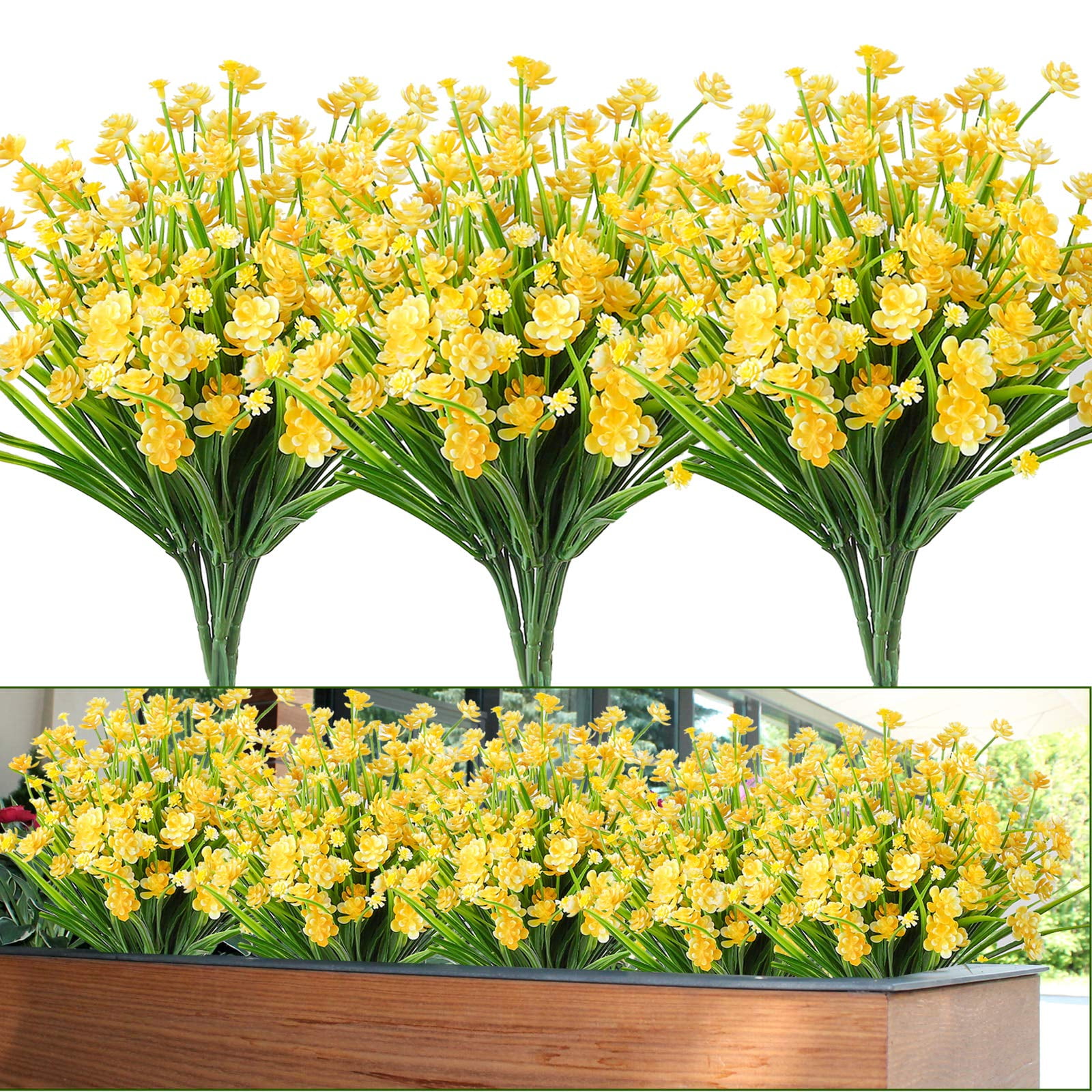 12 Bundles Artificial Flowers ,Plastic No Fade Yellow Camellia Flowers ...
