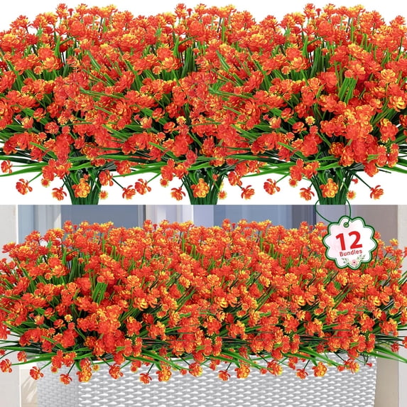 12 Bundles Artificial Flowers UV Resistant Fake Greenery Stems for ...