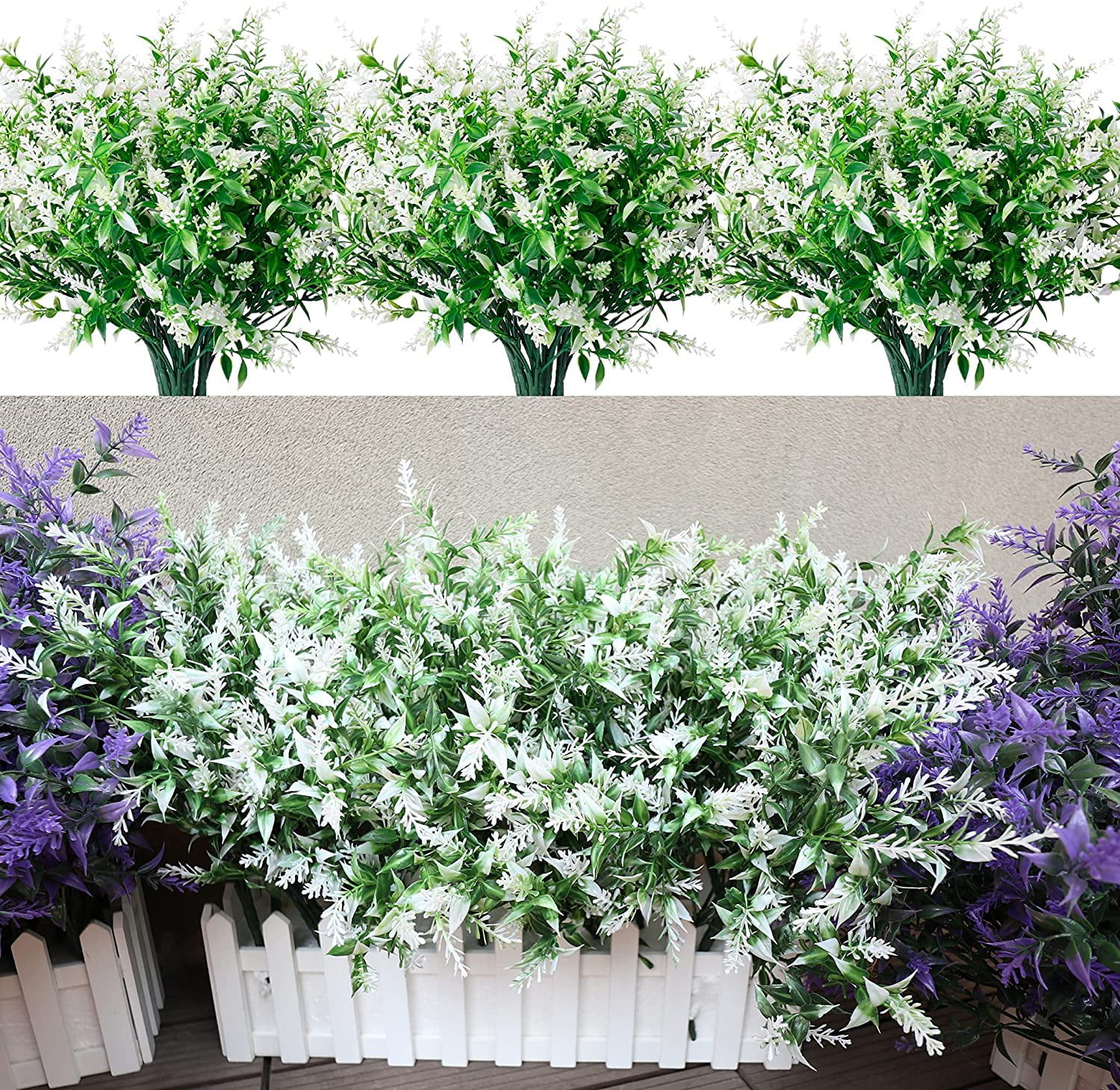 12 Bundles Artificial Lavender Flowers, Outdoor Fake Plastic Plants UV ...