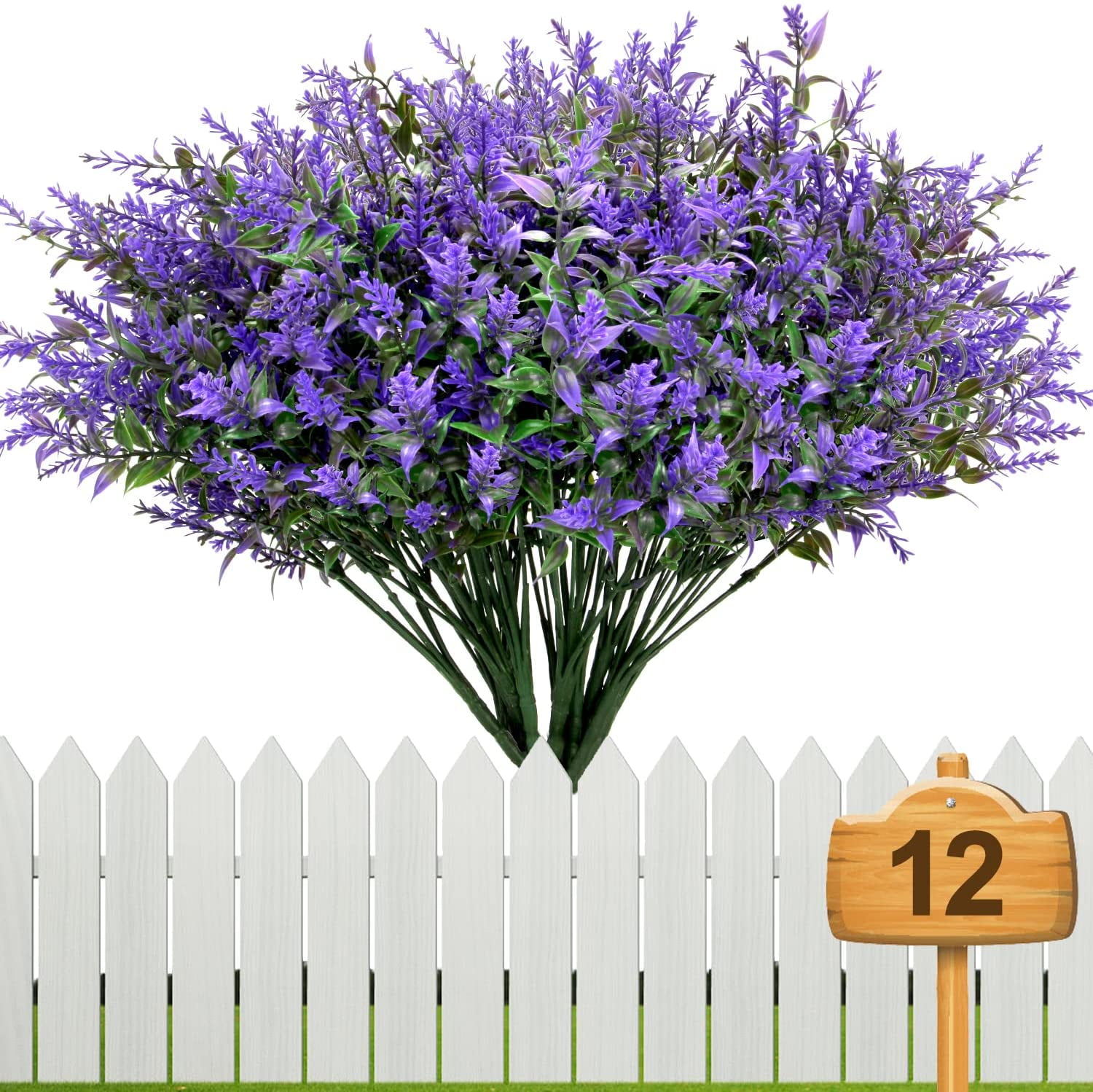 12 Bundles Artificial Lavender Flowers for Outdoor Fake Flowers UV ...