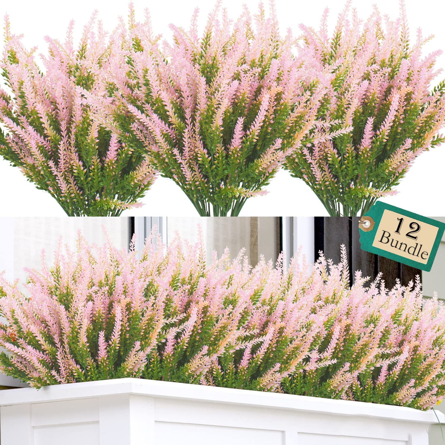 12 Bundles Artificial Lavender Flowers Outdoor UV Resistant Fake ...
