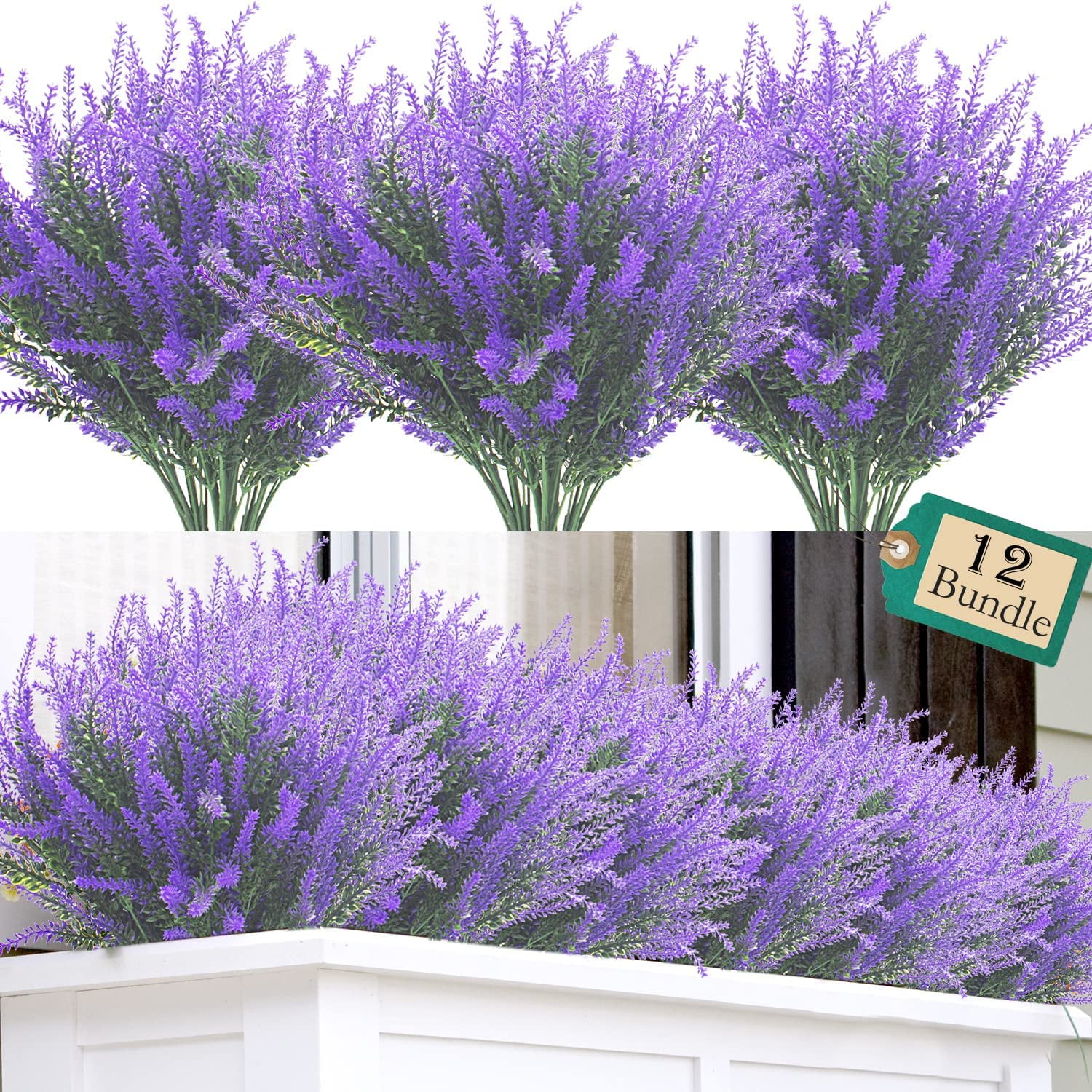 12 Bundles Artificial Lavender Flowers Outdoor UV Resistant Fake ...