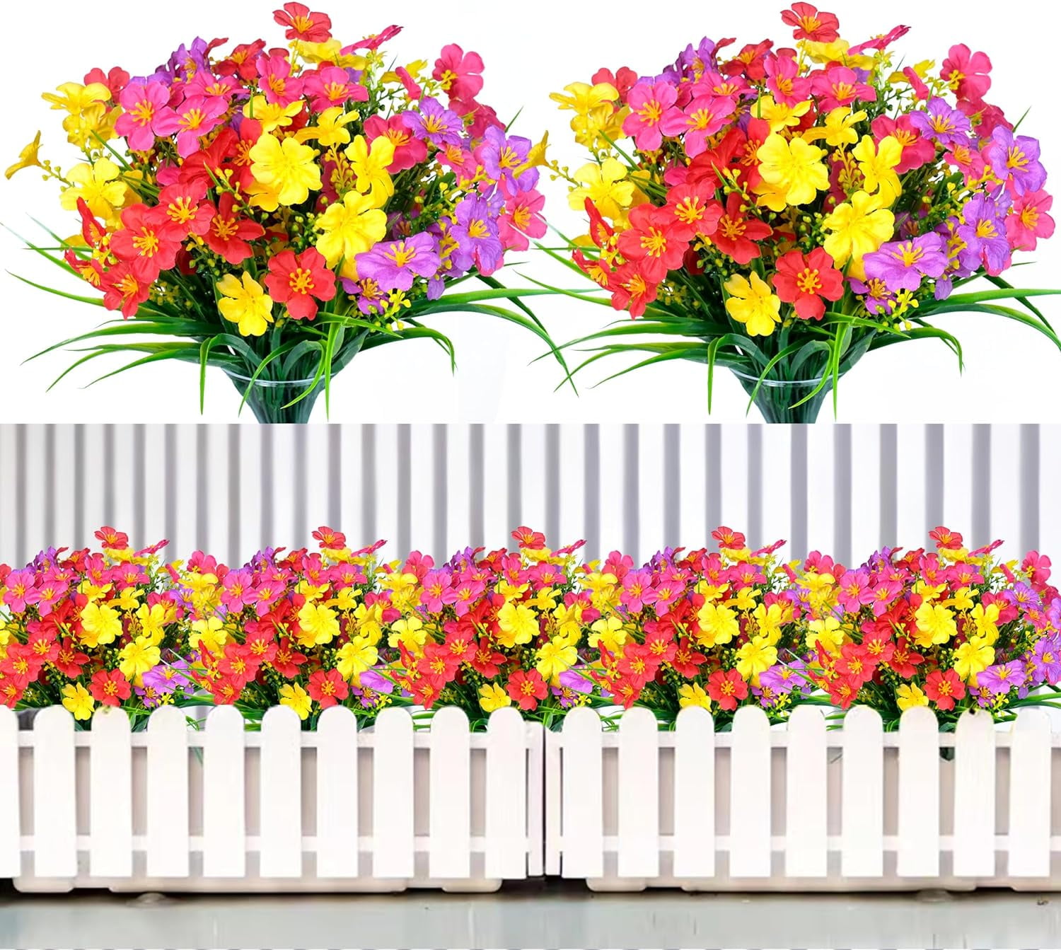 12 Bundles Artificial Plants Flowers Outdoors Colorful Wildflowers Faux ...