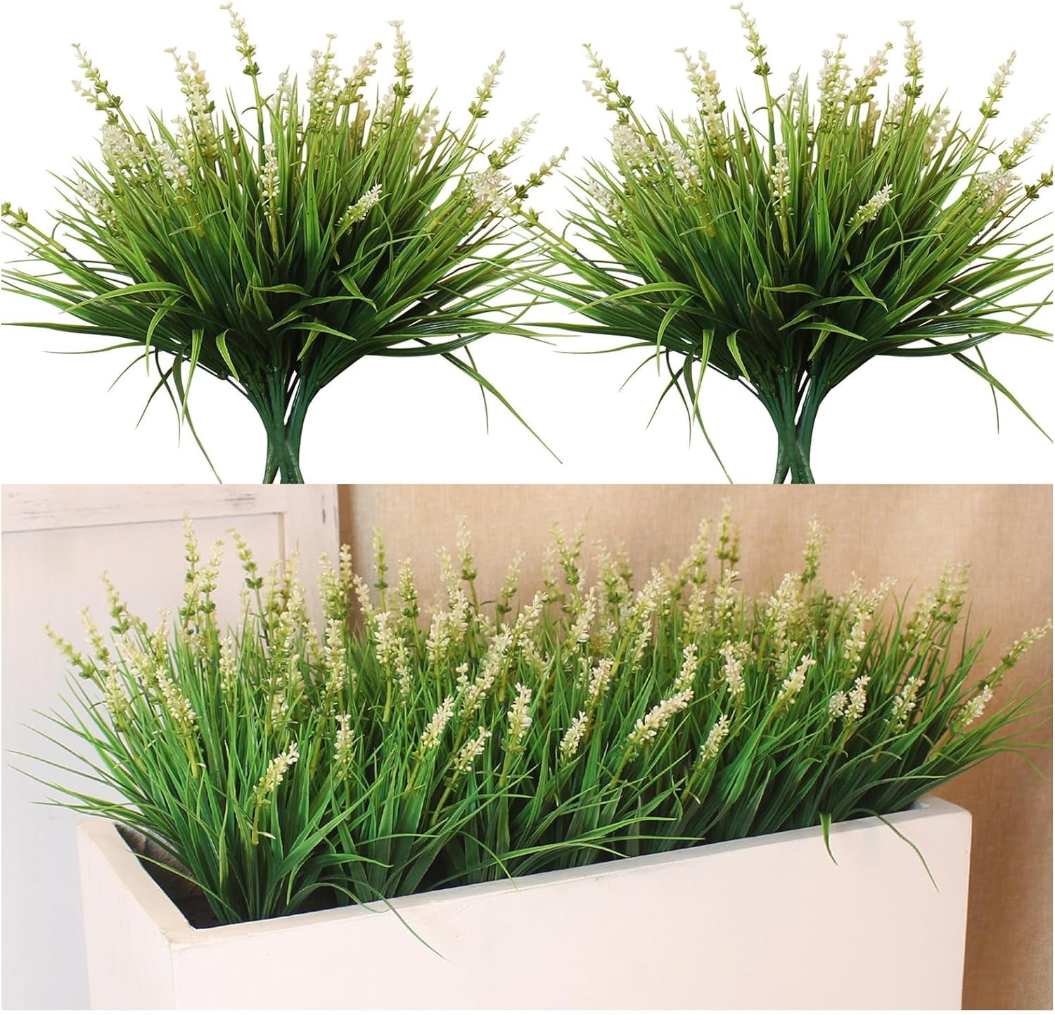 12 Bundles Artificial Plants Outdoor Fake Monkey Grass with Flowers for ...