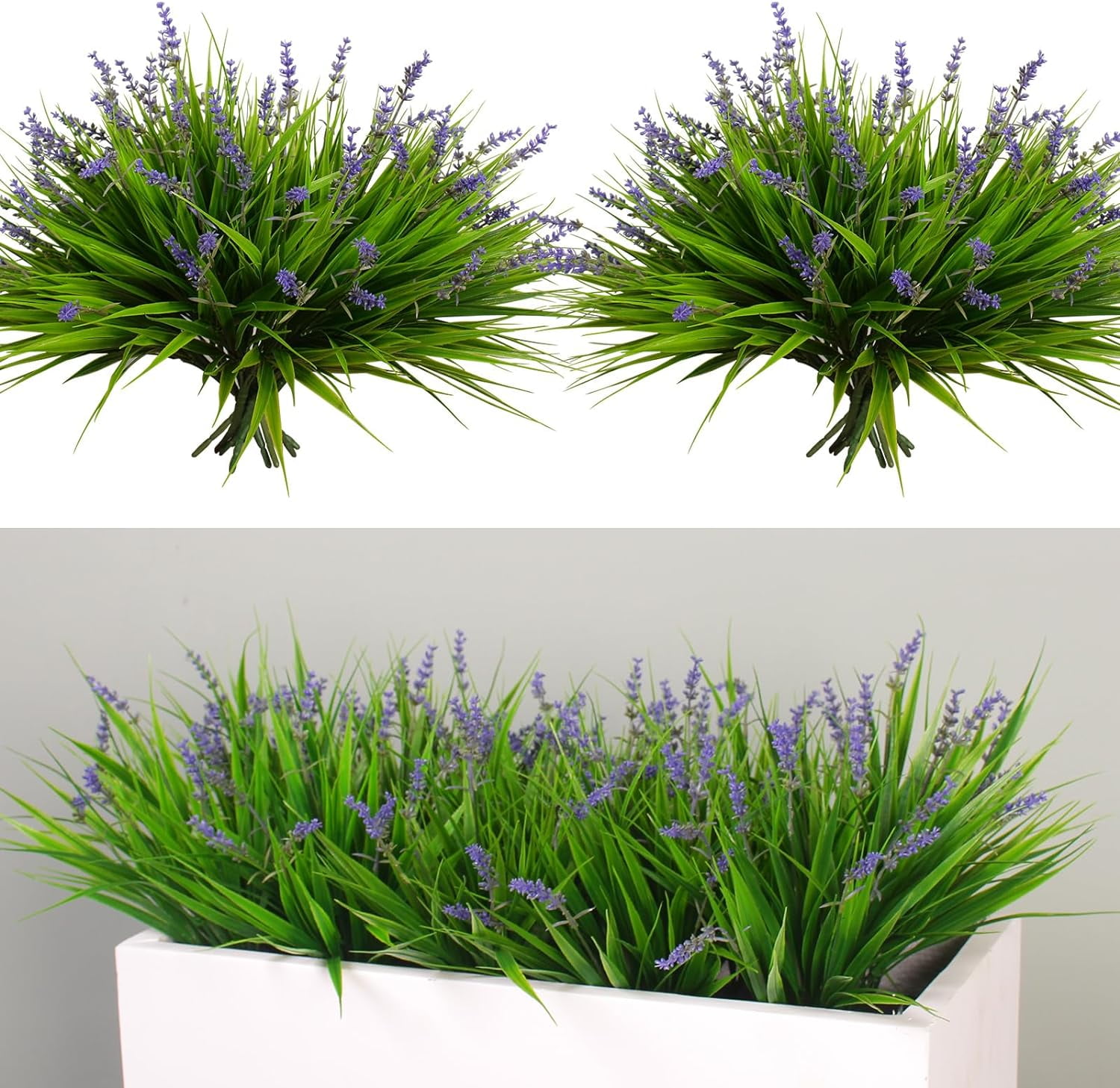 12 Bundles Artificial Plants Outdoor Fake Monkey Grass with Flowers for ...