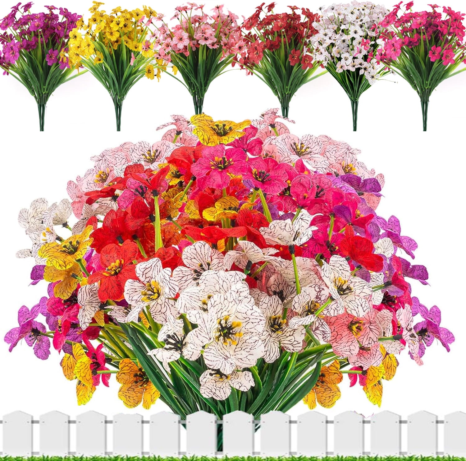 12 Bundles Artificial Plastic Flowers - UV Resistant & No Fade Fake ...
