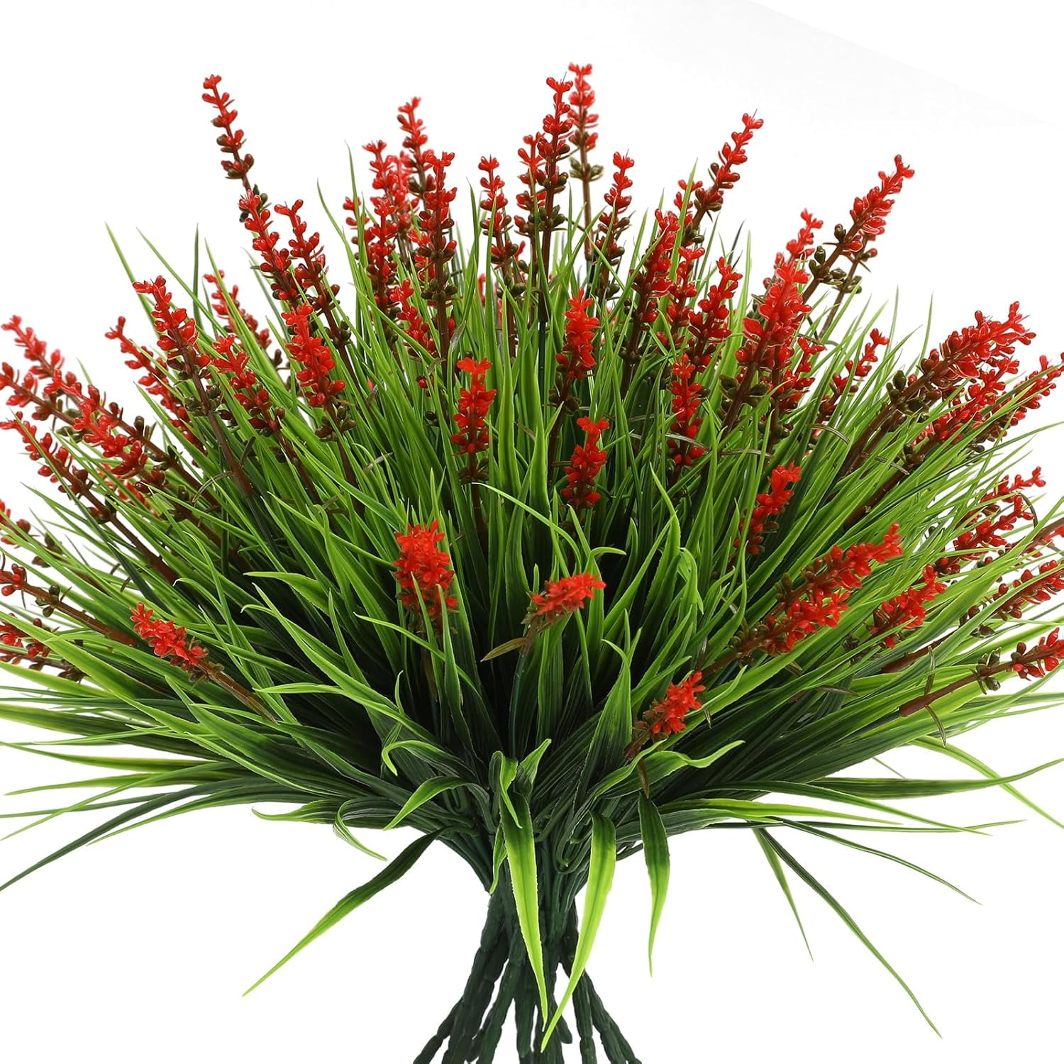 12 Bundles Artificial Red Flower Grass - UV Resistant Faux Outdoor ...
