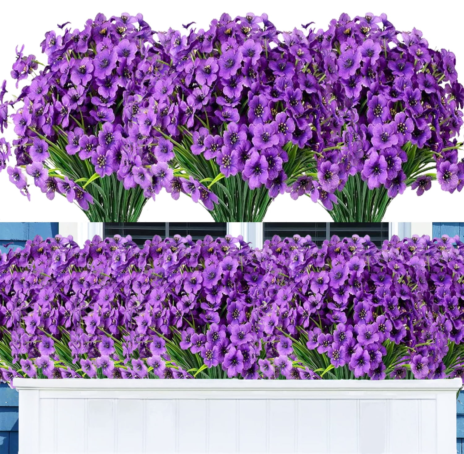 12 Bundles Artificial Silk Violet Flowers Realistic UV Resistant ...