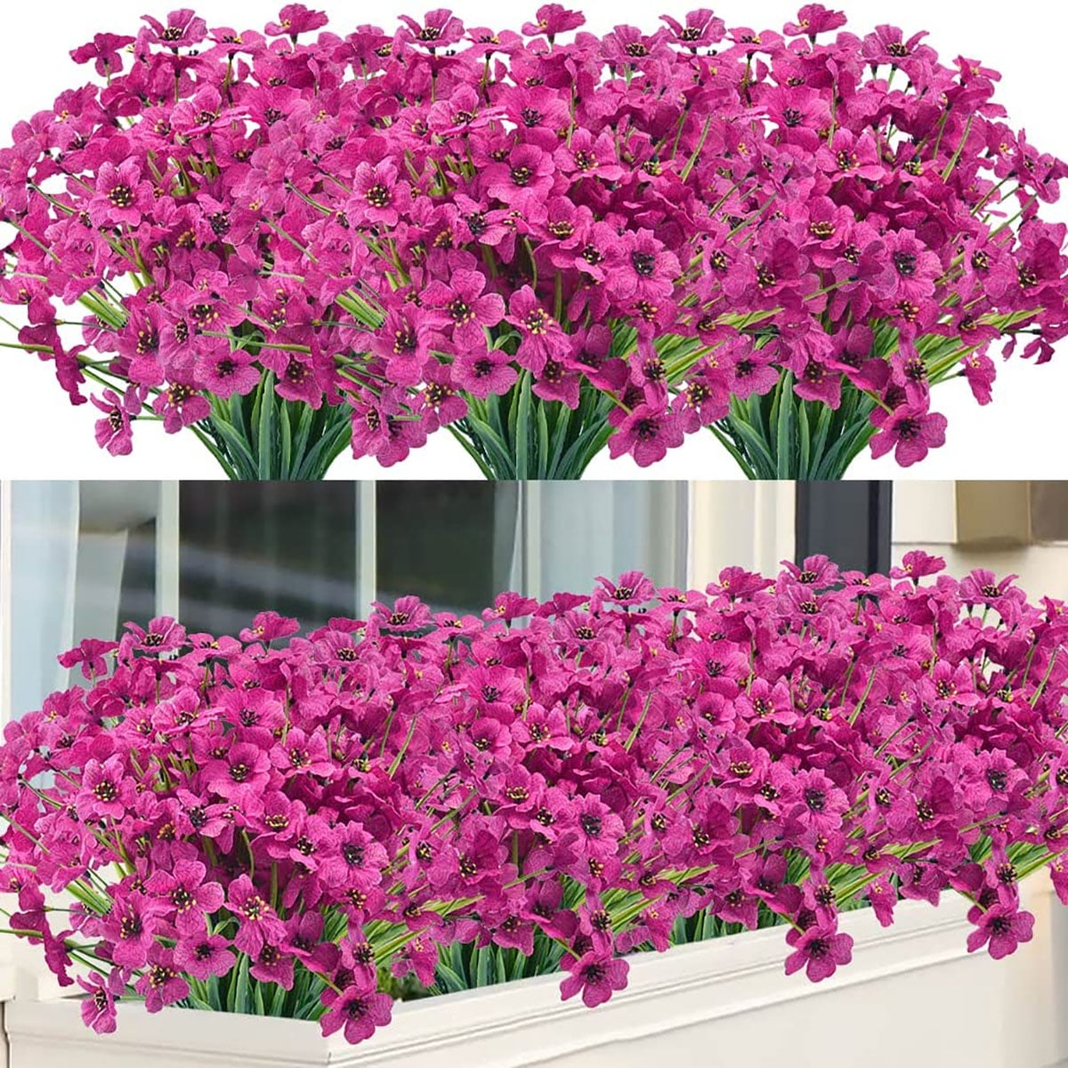 12 Bundles Artificial Violet Plastic Flowers Outdoor UV Resistant Fake ...