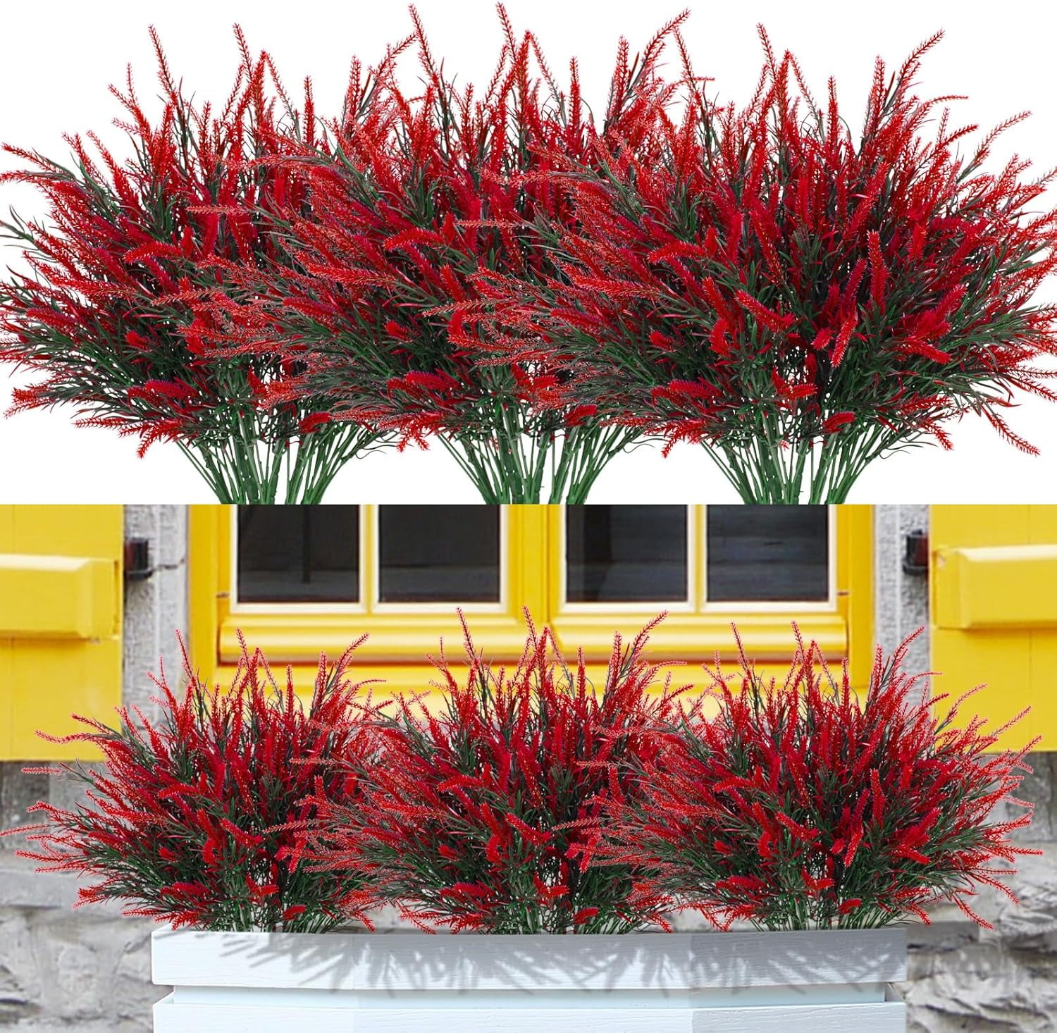 12 Bundles Fake Outdoor Flowers UV Resistant Plants Artificial Lavender ...