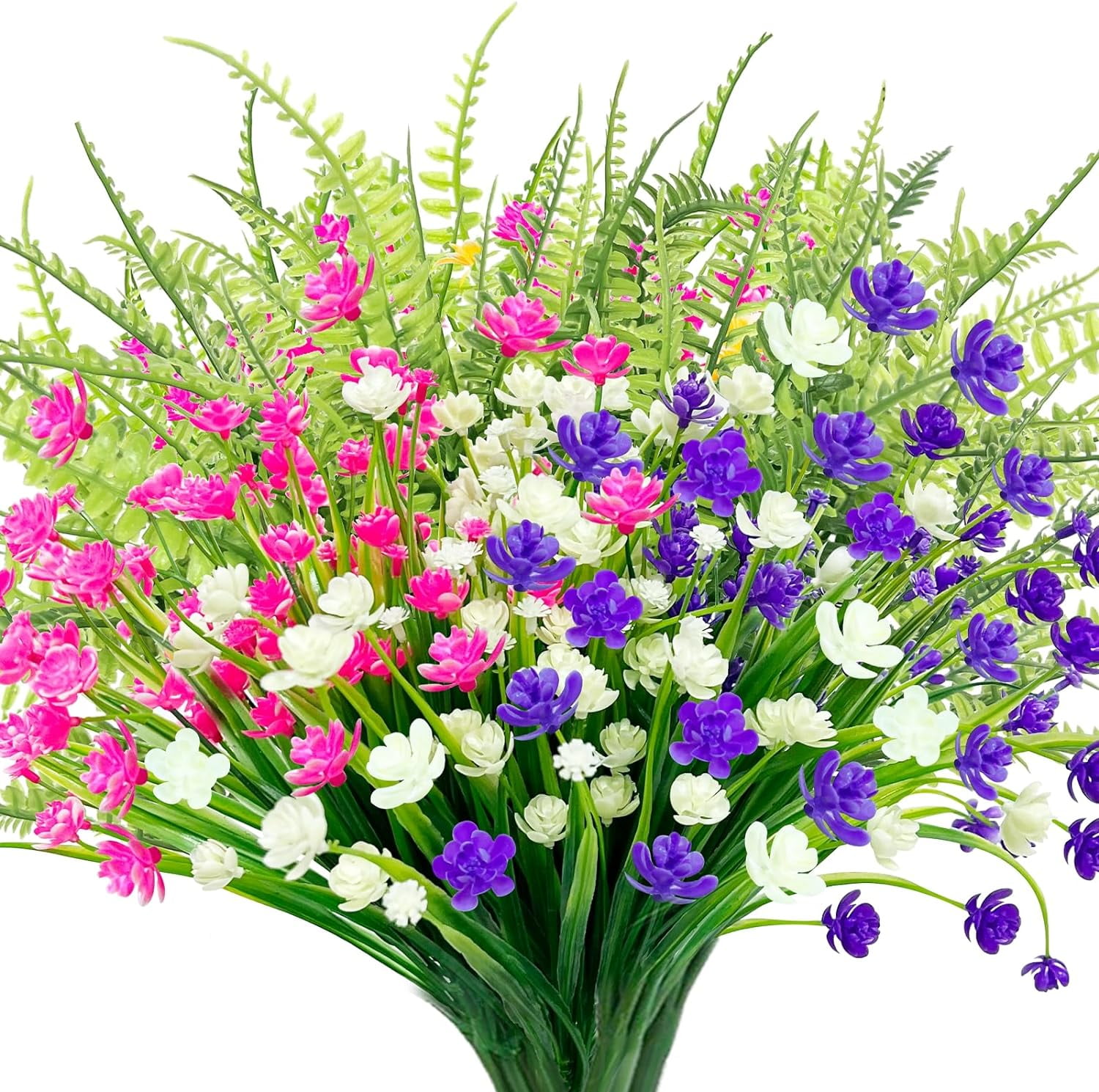 12 Bundles Mix Color Artificial Flowers for Outdoors, UV Resistant Fake ...