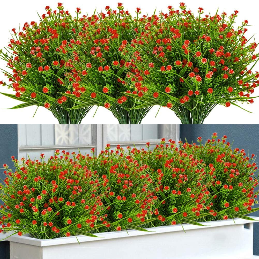 12 Bundles Outdoor Artificial Fake Flowers UV Resistant No Fade Boxwood ...