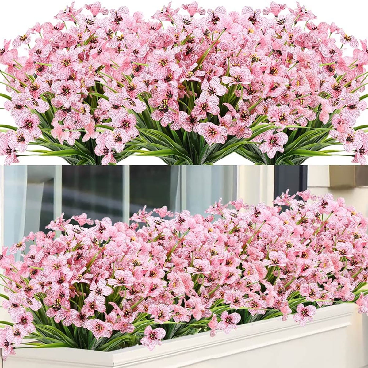 12 Bundles Outdoor Artificial Flowers UV Resistant No Fade Fake Violet ...