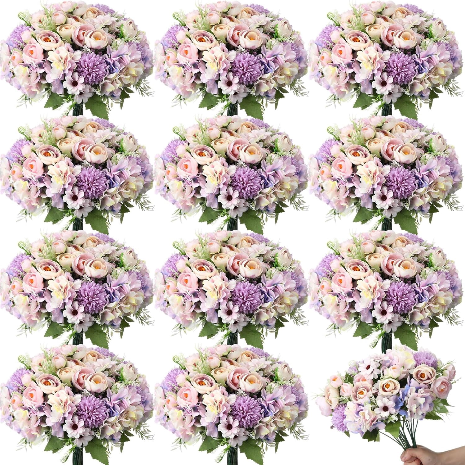 12 Bundles Peonies Artificial Flowers Faux Roses Silk Flowers Hydrangea ...