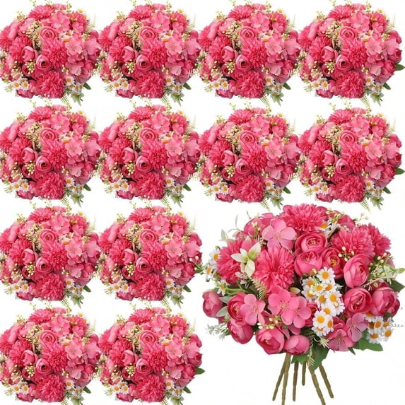 12 Bundles Peonies Artificial Flowers Faux Roses Silk Flowers Hydrangea ...