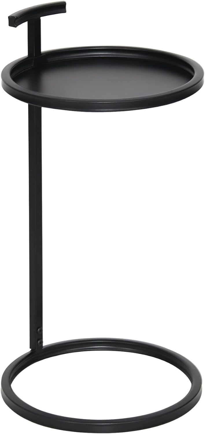 12" C Shaped End Table Round Metal End Table with Handle, Side Tables ...