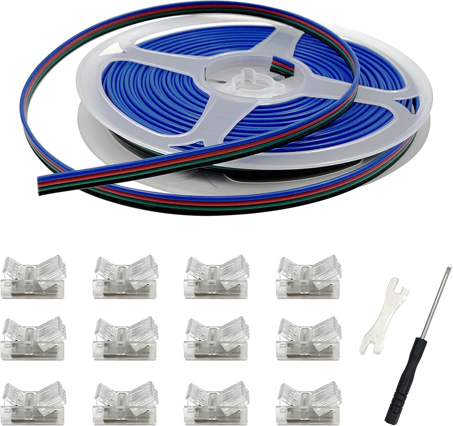 12 COB Strip Light Connectors, 4 Pin, Strip to Wire Solderless ...