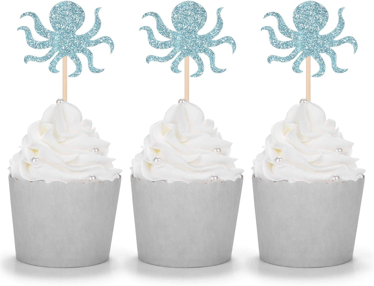 12 CT Blue Octopus Cupcake Toppers Under the Sea Birthday Party Dessert ...