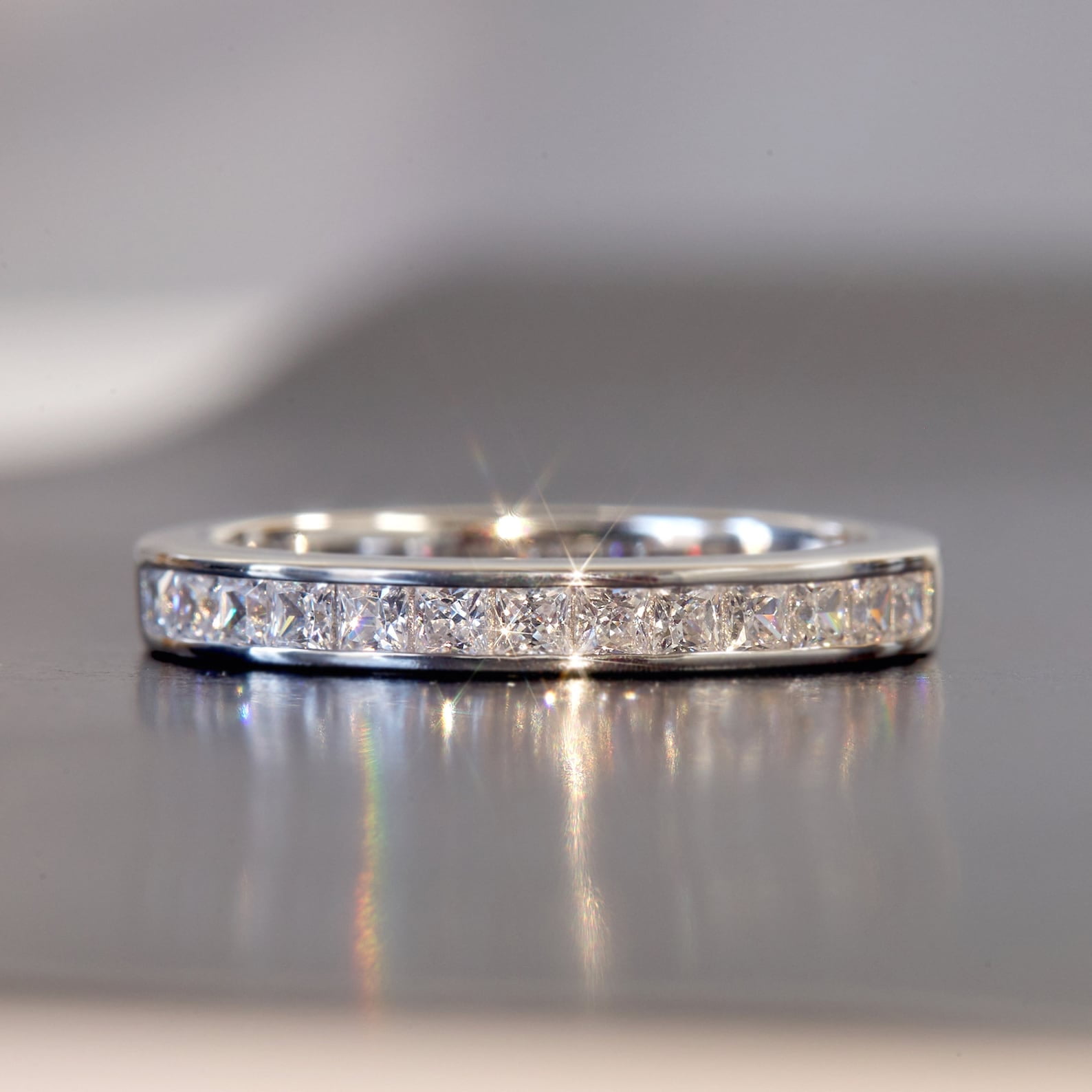 12 CTW Princess Channel Set Half Eternity Ring, 14K White Gold Plated ...