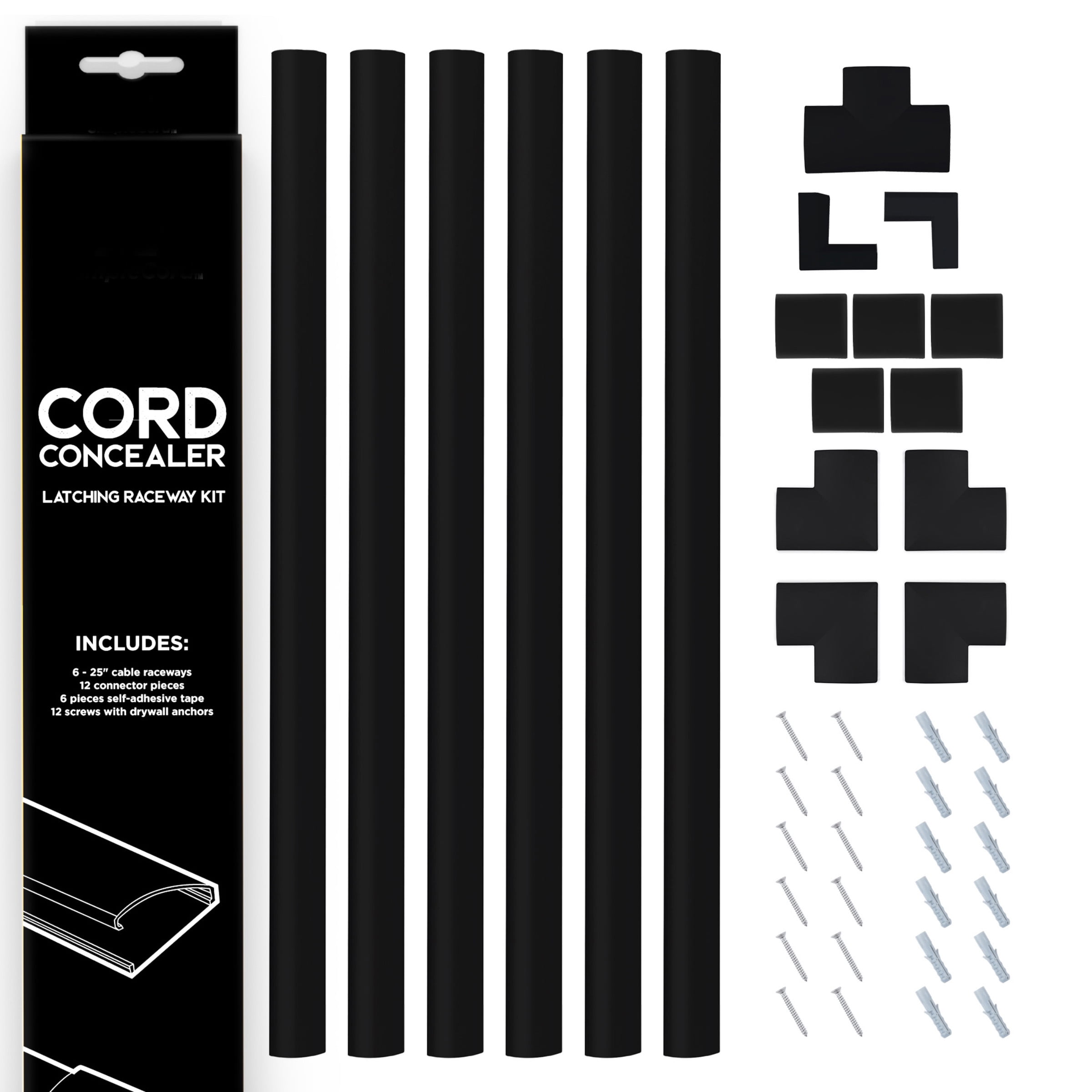 12' Cable Cover Management Raceway Kit by Edison Supply (Black ...