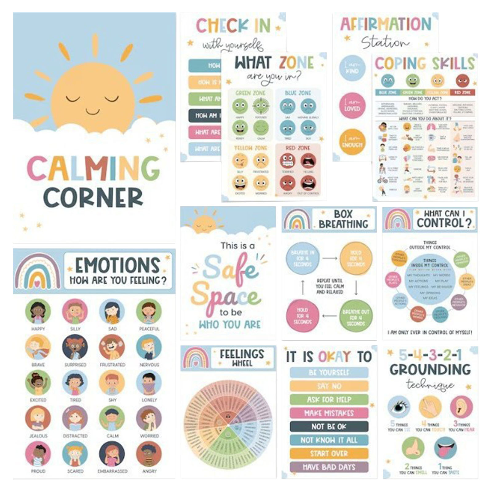 12 Calm Corner Poster Bundle Calming Wall Art 12 Pcs for Classroom ...