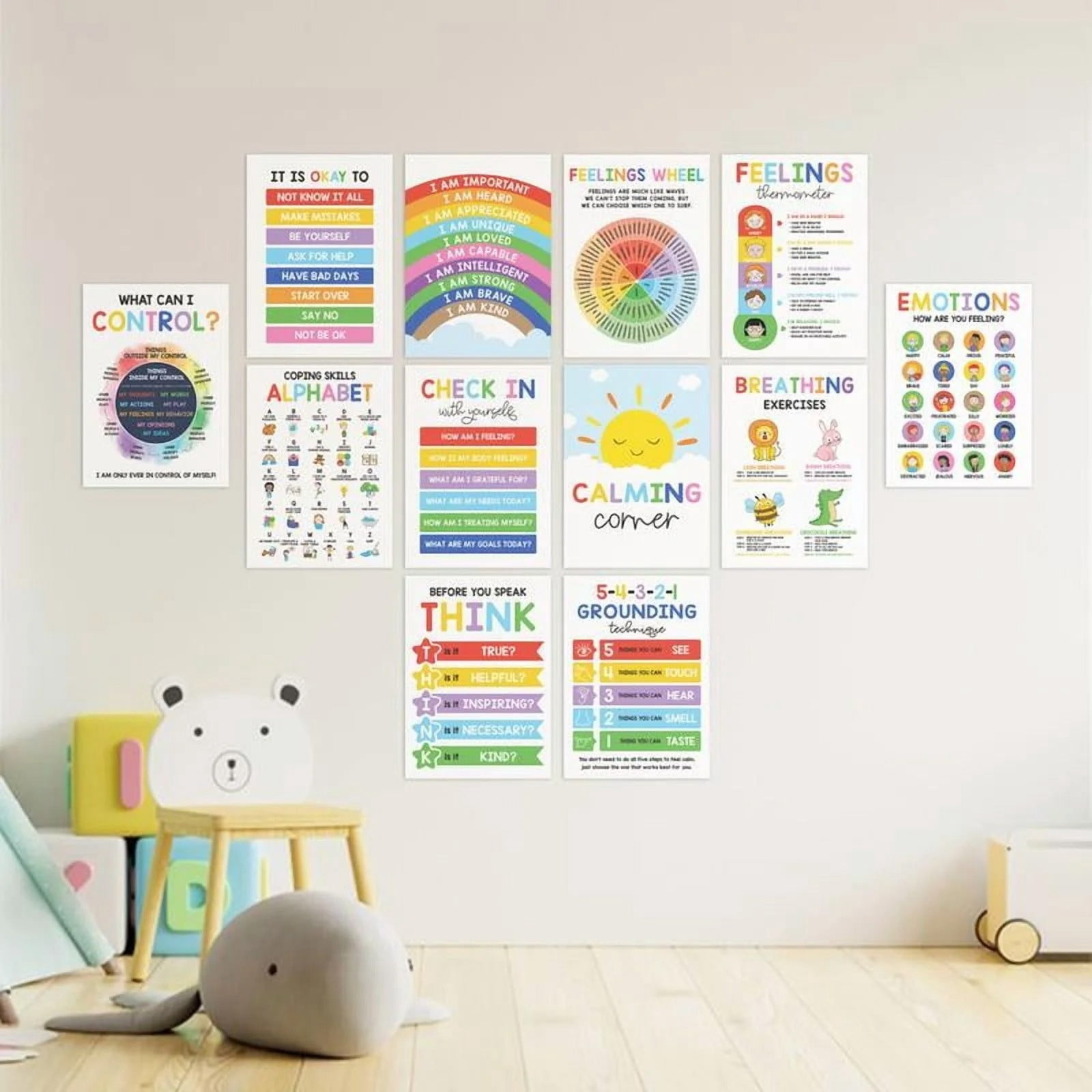 12 Calming Corner Classroom Posters (10x14) - Feelings Wheel Chart ...