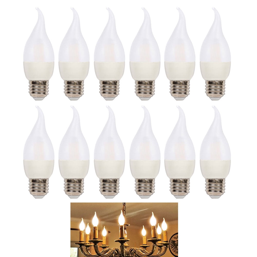 12 Candelabra Light Bulbs Frosted 40W LED Medium Base Candle Flame Turn Tip Lamp - Walmart.com