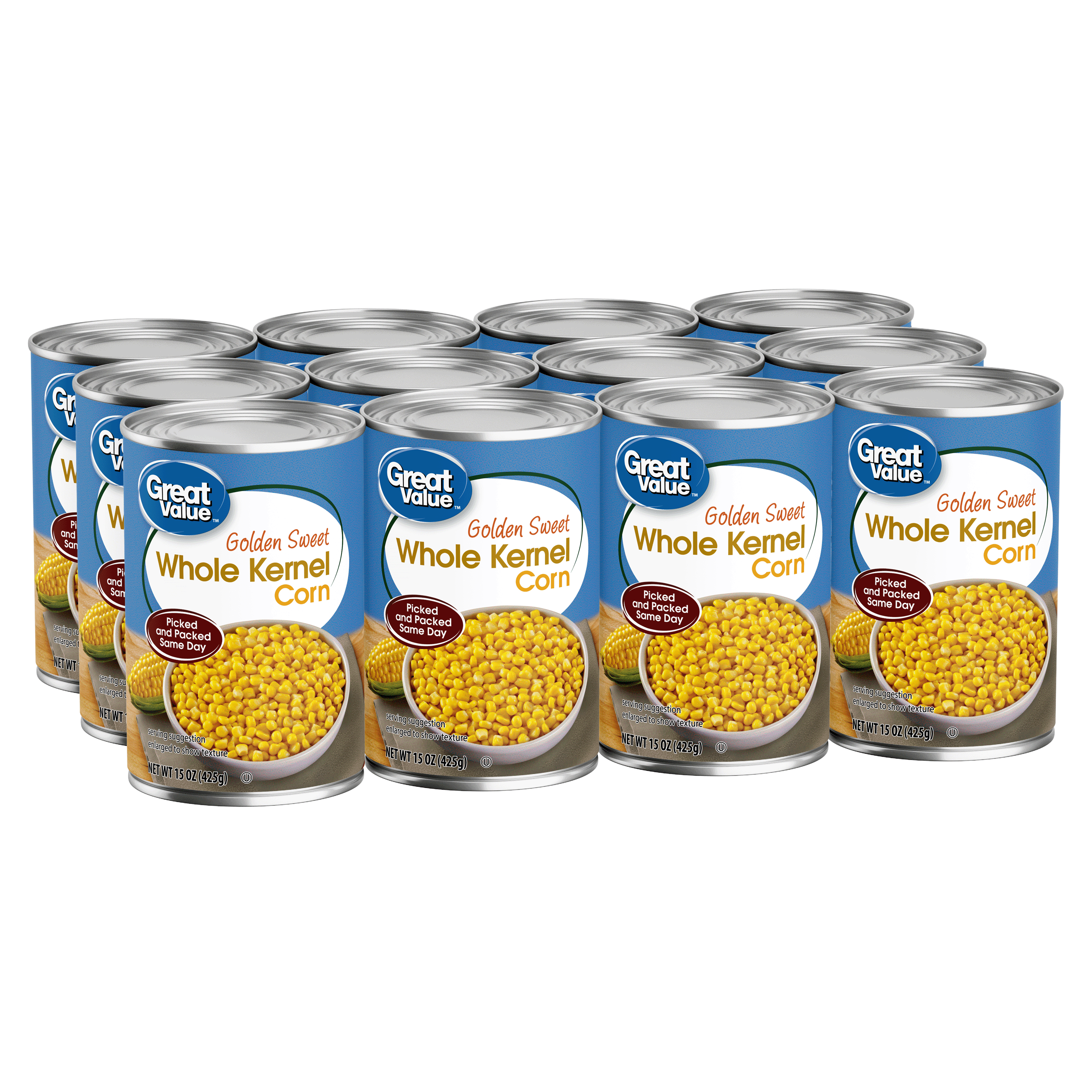 (12 Cans) Great Value Whole Kernel Corn, Canned Vegetables, 15 oz ...