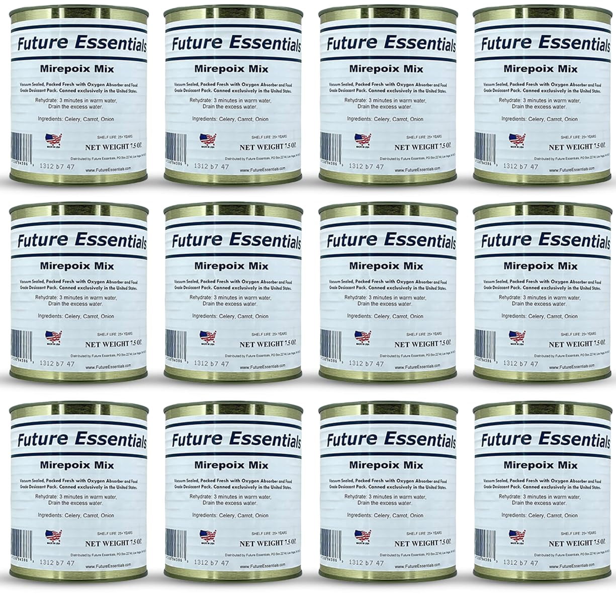 Future Essentials Dehydrated Mirepoix Mix, 12 Can Pack, Emergency Food ...