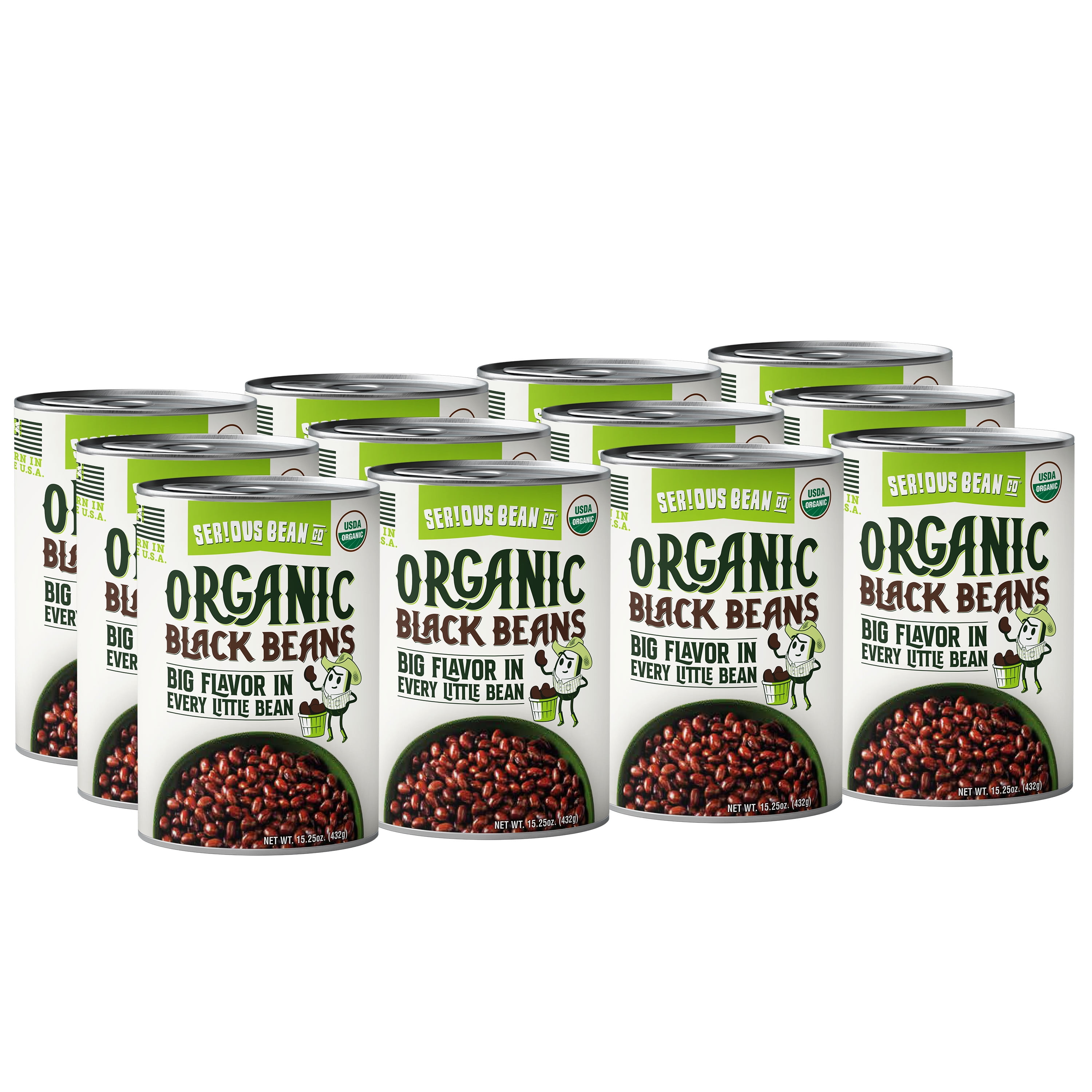 (12 Cans) Serious Bean Co Organic Black Beans, Gluten-Free, 15.25 oz ...