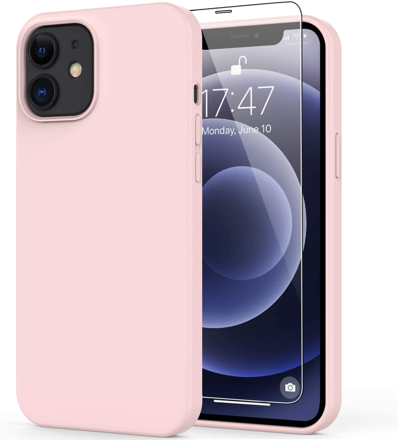 iPhone 12 Pro Case with Screen Protector, Silicone Rubber Bumper, Light ...