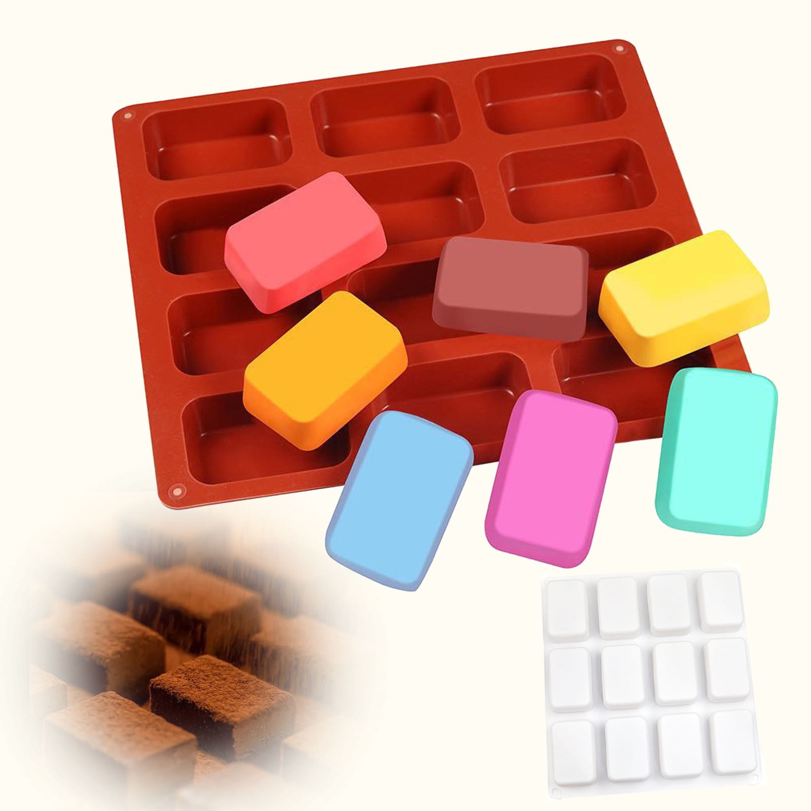 12-Cavity Chocolate Mold for Baking, 10.8x9.9 Inch Rectangular Silicone ...