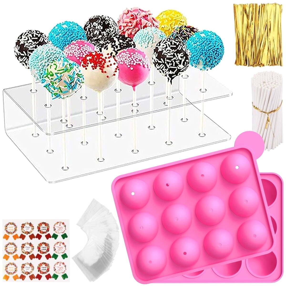 12-Cavity Counts Nonstick Cake Pop Maker with Acrylic Lollipop Holder ...