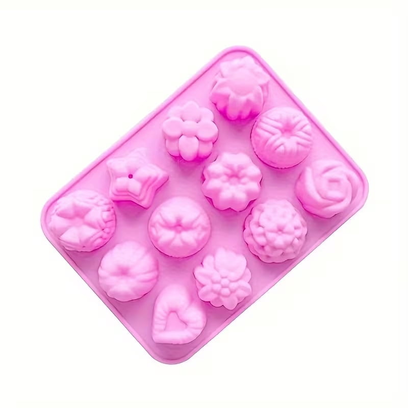 12-Cavity Flower Silicone Ice Tray Mold for Chocolate, Fondant, and ...