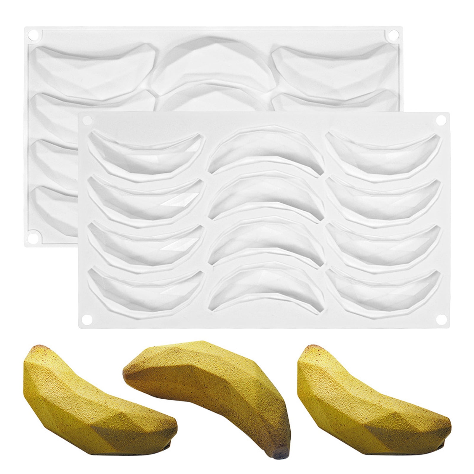 12-Cavity Polygonal Banana Silicone Mold Fruit Fondant Mousse Cake ...