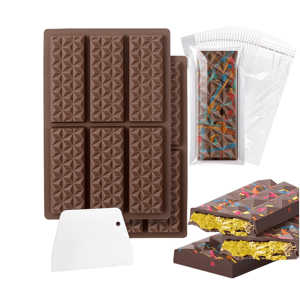 12-Cavity Silicone Chocolate Bar Mold Kit - Deep Filled Candy Molds ...