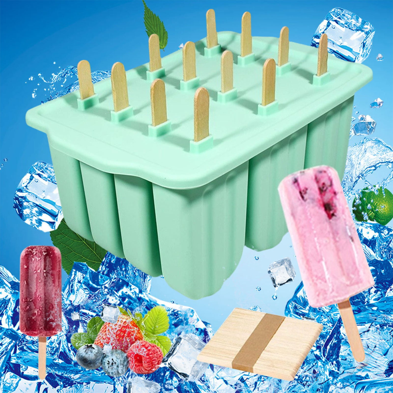 12 Cavity Silicone Ice Pop Molds,Food Grade with Dust Cover 50 Sticks ...