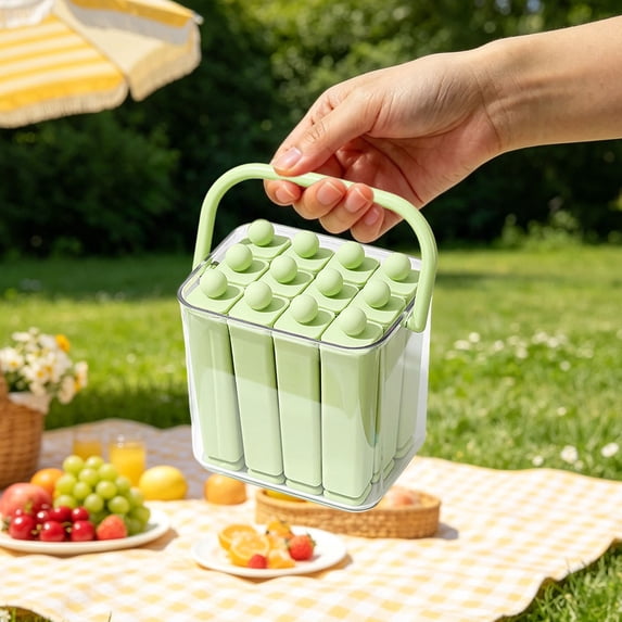 12 Cavity Silicone Ice Stick Set Lid & Handle, Easy Release Long Ice ...