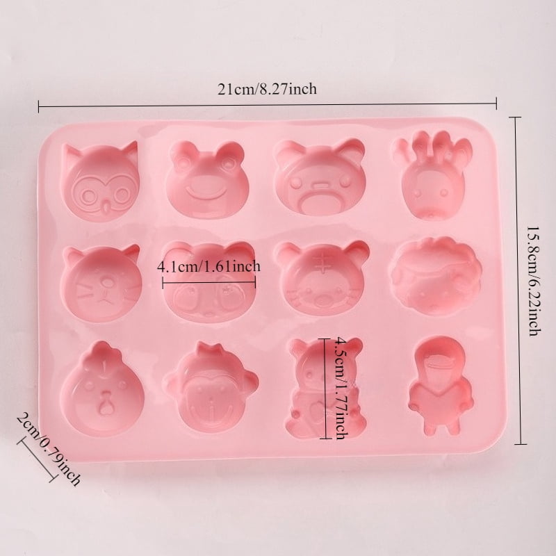 12-Cavity Silicone Jelly Pudding Mold with Floral & Animal Designs, Non ...