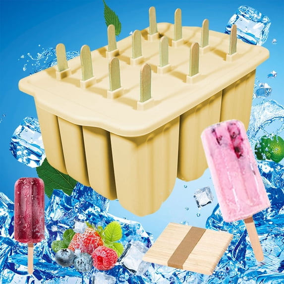 12-Cavity Silicone Popsicle Mold, BPA-Free Ice Pop Maker with Lid & 50 ...