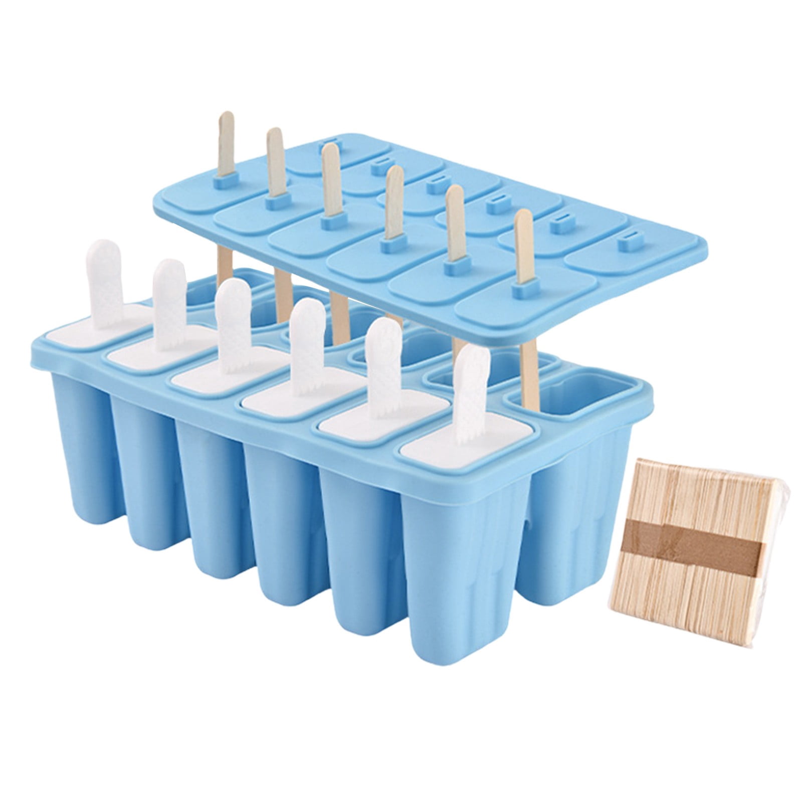 12-Cavity Silicone Popsicle Mold with Lid, Torqee Ice Pop Maker with 50 ...