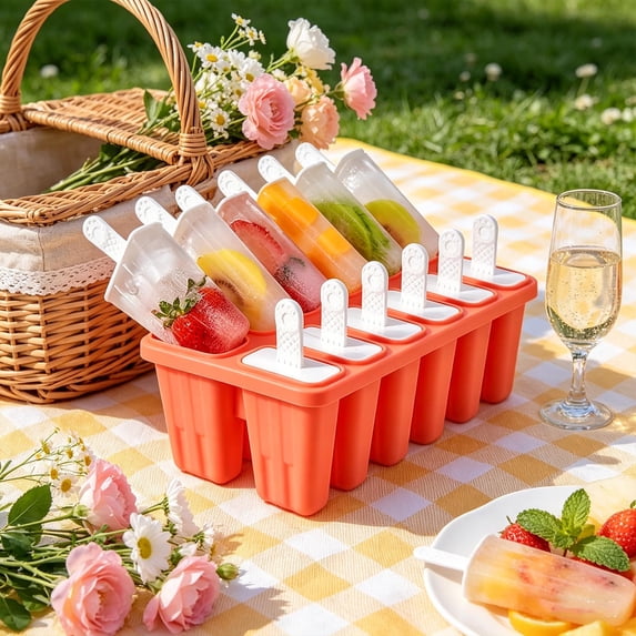 12 Cavity Silicone Popsicle Mold Set with Sticks, Creative Ice Cream ...