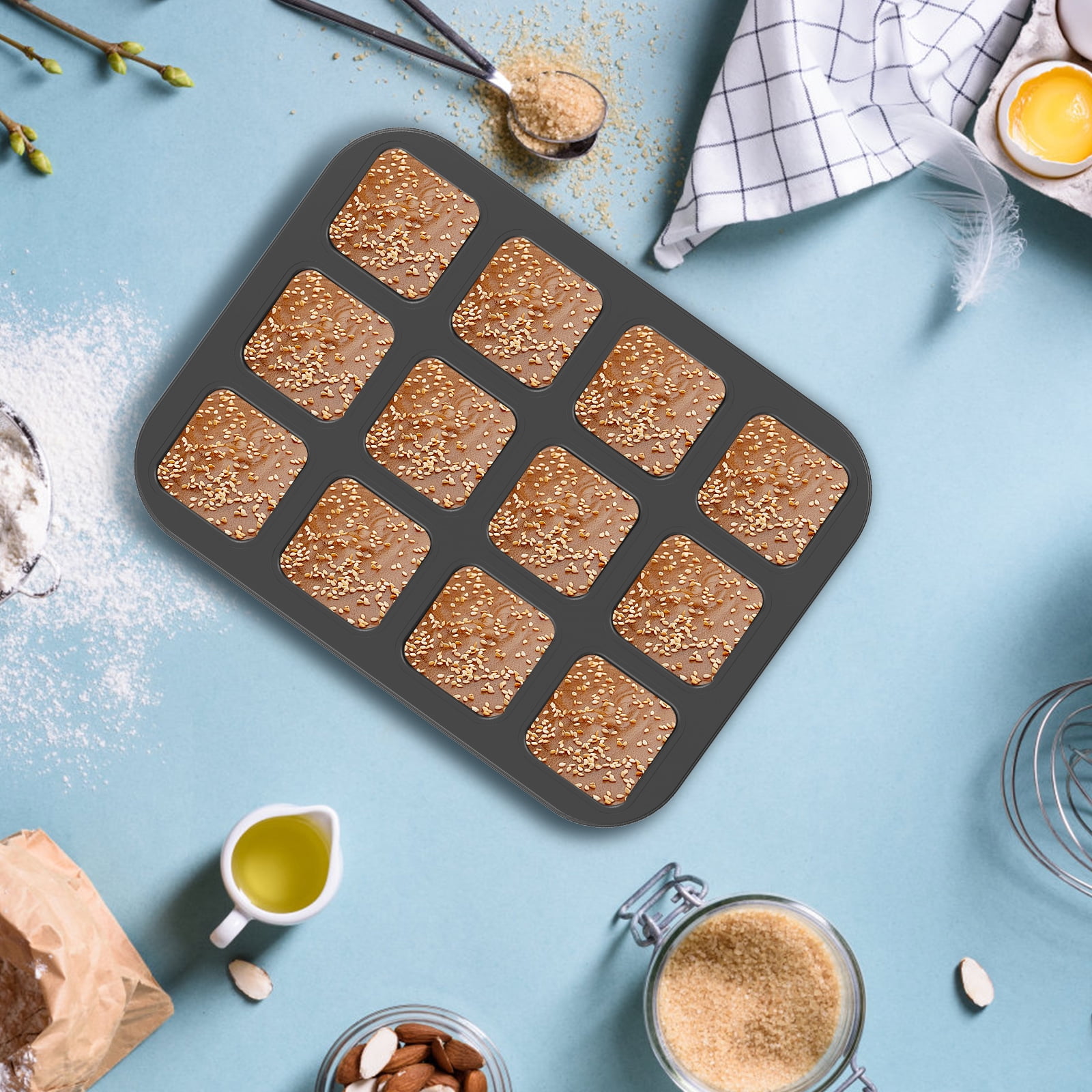 12 Cavity Square Muffin Tin Tray Non-Stick Mini Muffin Baking Pan ...