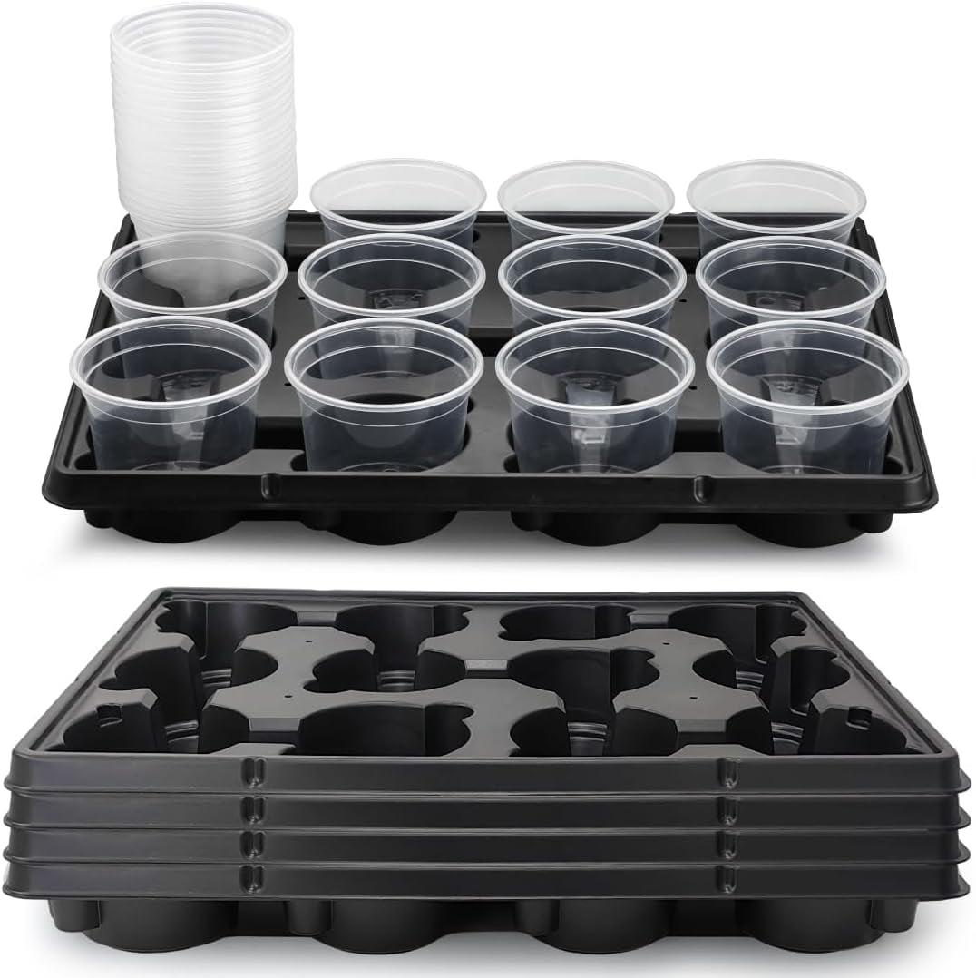 12 Cell Nursery Pot Trays 5 Pack with 4 Inch Clear Plant Pots 60 Pack ...