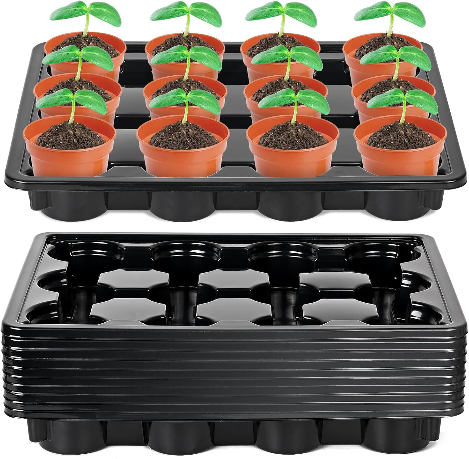 12 Cell Round Nursery Pots Trays for 4 Inch Pots,Flower Pot Moving Tray ...