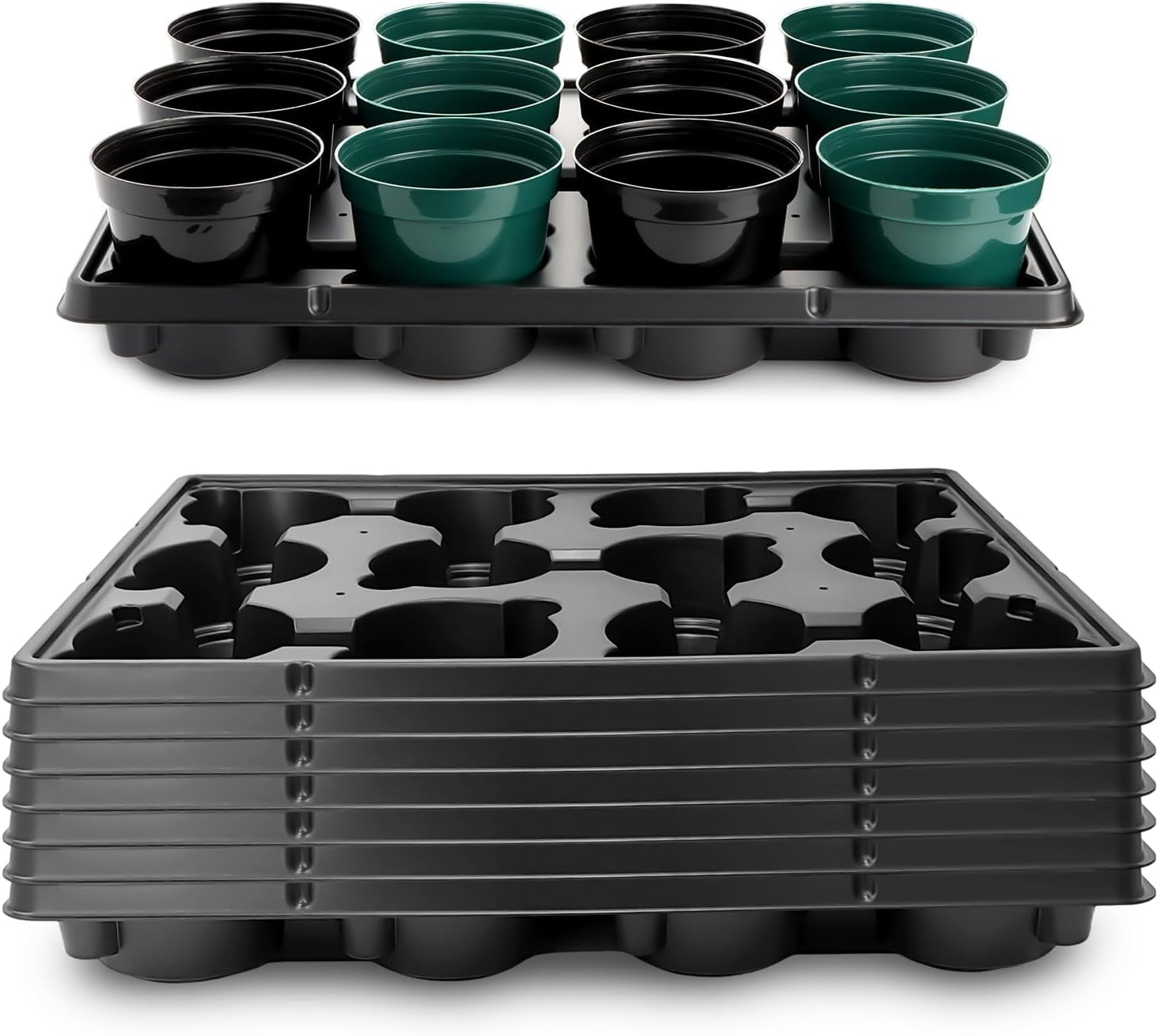 12 Cell Round Nursery Pots Trays 8 Pack, Sturdy Carrying Trays for ...