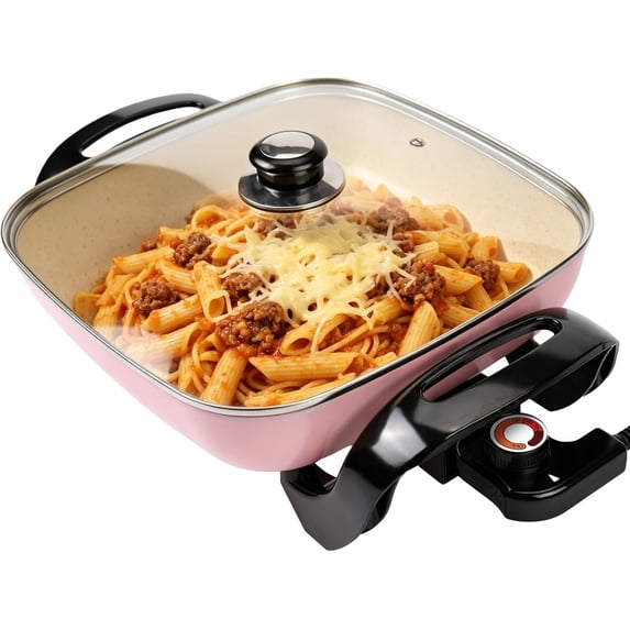 12" Ceramic Nonstick Electric Skillet with Tempered Vented Glass Lid ...
